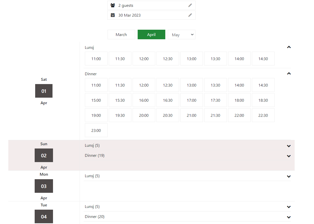 Monthly Availability – gastroplanner.com